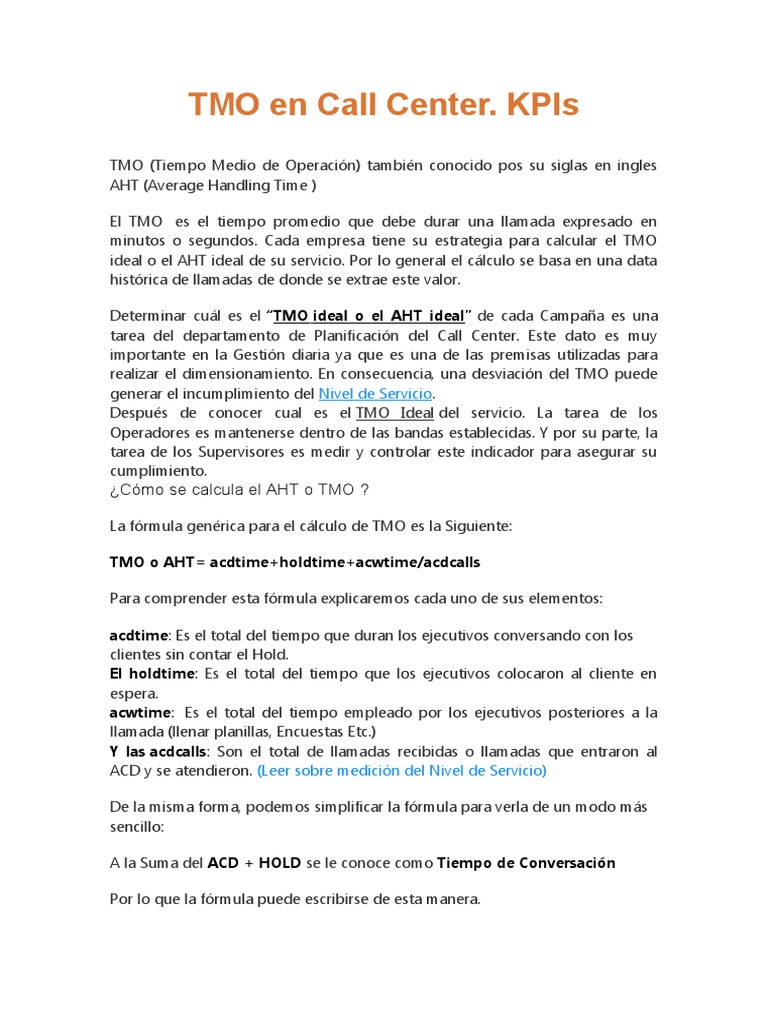 TMO en Call Center | PDF | Acuerdo de nivel de servicio | Centro de ...