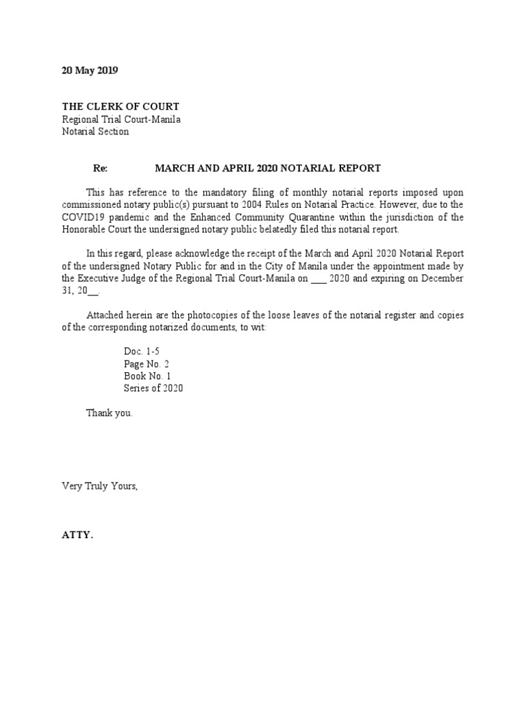 Sample Monthly Notarial Report | PDF