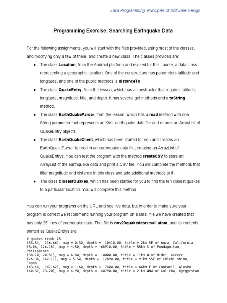Programming Exercise - Searching Earthquake Data | PDF | Moment Magnitude Scale | Parameter ...