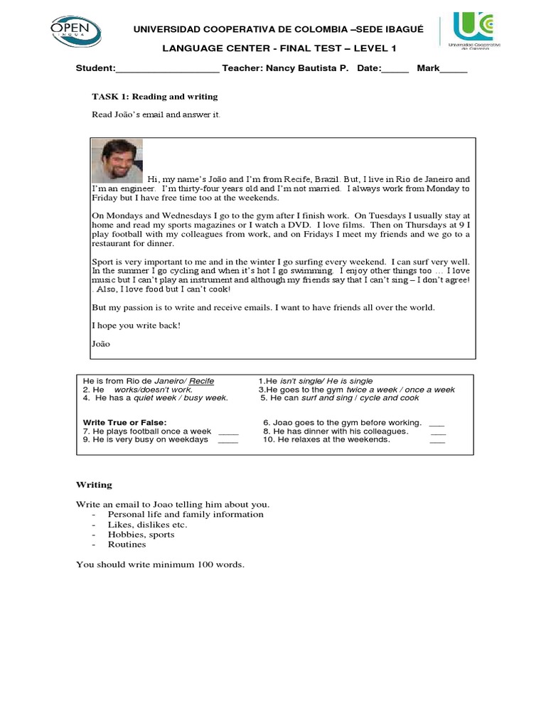 Final Reading and Writing Task 2020 | PDF