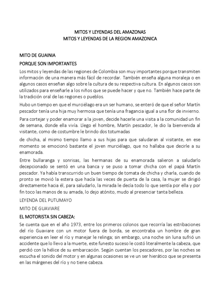 Mitos y Leyendas Del Amazonas | PDF | Brujería | Demonios