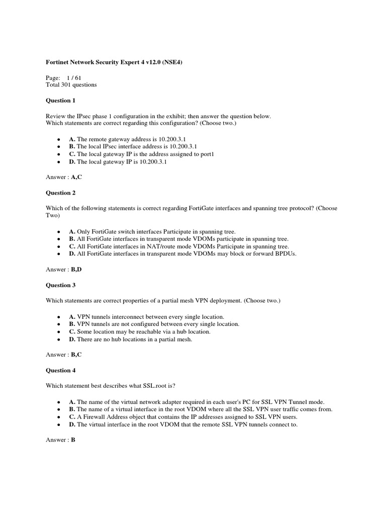 Network Assessment Checklist - NSE4 Exam PDF | PDF | Computer Network ...