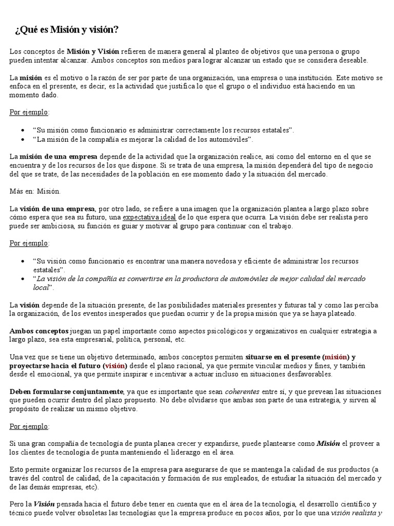 Qué Es Misión y Visión | PDF | Liderazgo | Calidad (comercial)
