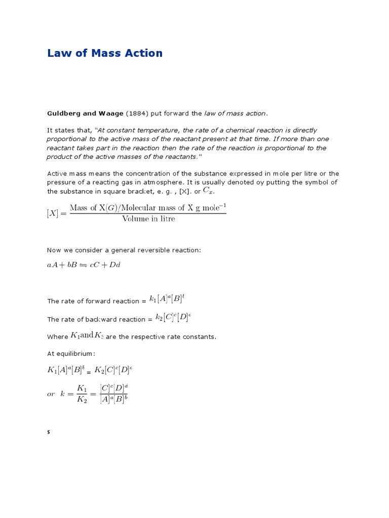 Law of Mass Action | PDF