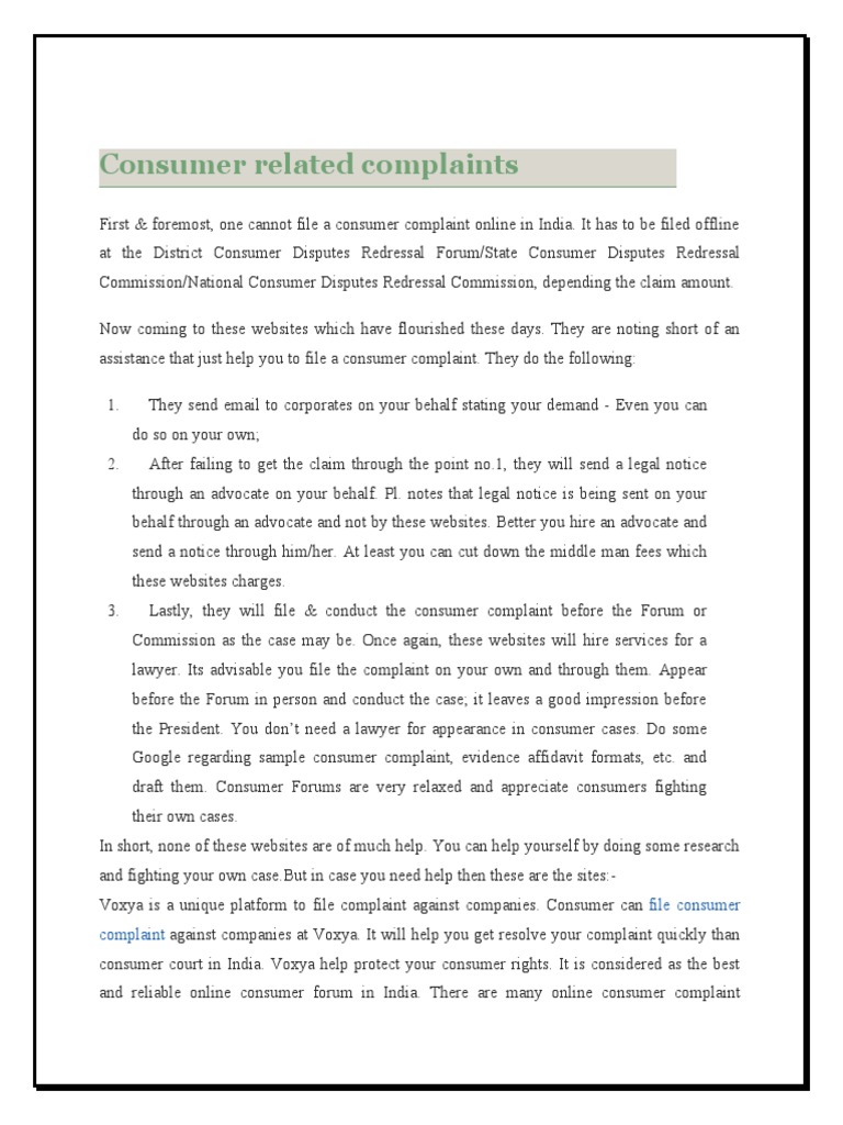 Understanding Options for Resolving Consumer Complaints and Disputes in ...