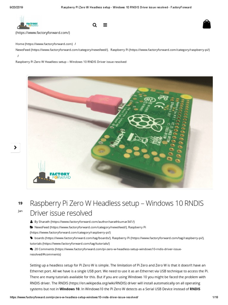Pi Zero W Windows 10 RNDIS Driver | PDF | Raspberry Pi | Windows 10