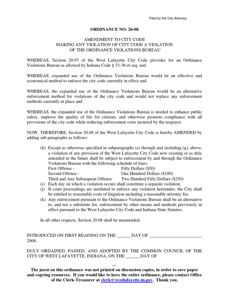 Ord 26-08 Ord Violations Bureau | PDF | Local Ordinance | Legal Documents