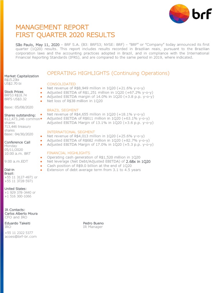 Management Report First Quarter 2020 Results: OPERATING HIGHLIGHTS ...