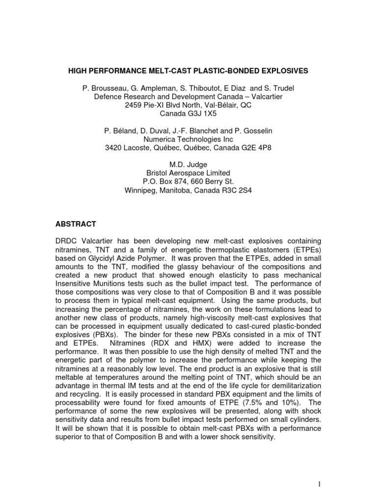 High Performance Melt-Cast Plastic-Bonded Explosives | PDF | Viscosity ...