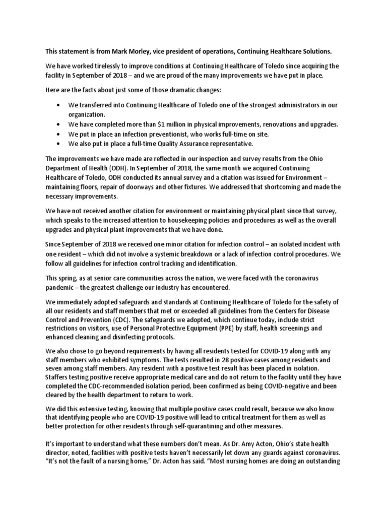 Continuing Healthcare Statement | PDF | Health Care | Infection Control