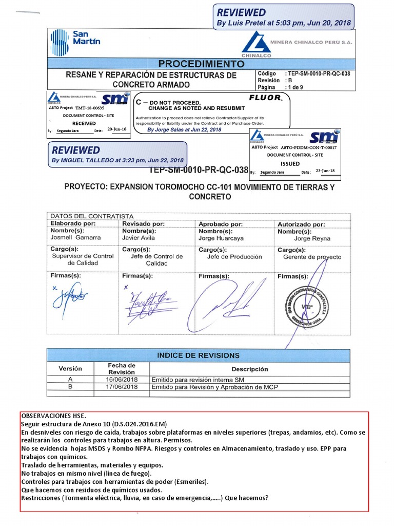 Procedimiento de Resane | PDF | Hormigón | Acero