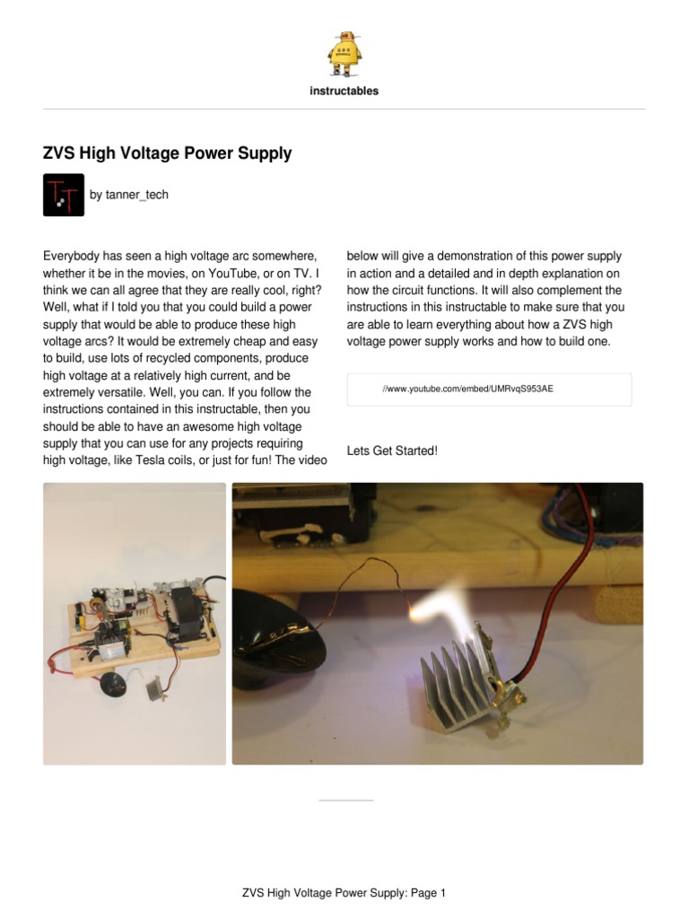 ZVS High Voltage Power Supply: Instructables | PDF | Printed Circuit Board | Rectifier