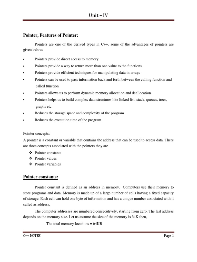 Unit Iv Pdf Pdf Pointer Computer Programming Variable Computer Science