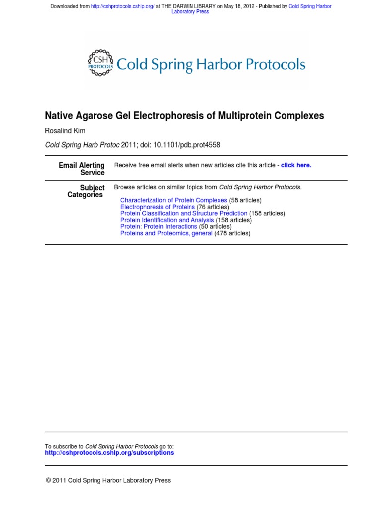 Native Agarose Gel Electrophoresis of Multiprotein Complexes | PDF ...