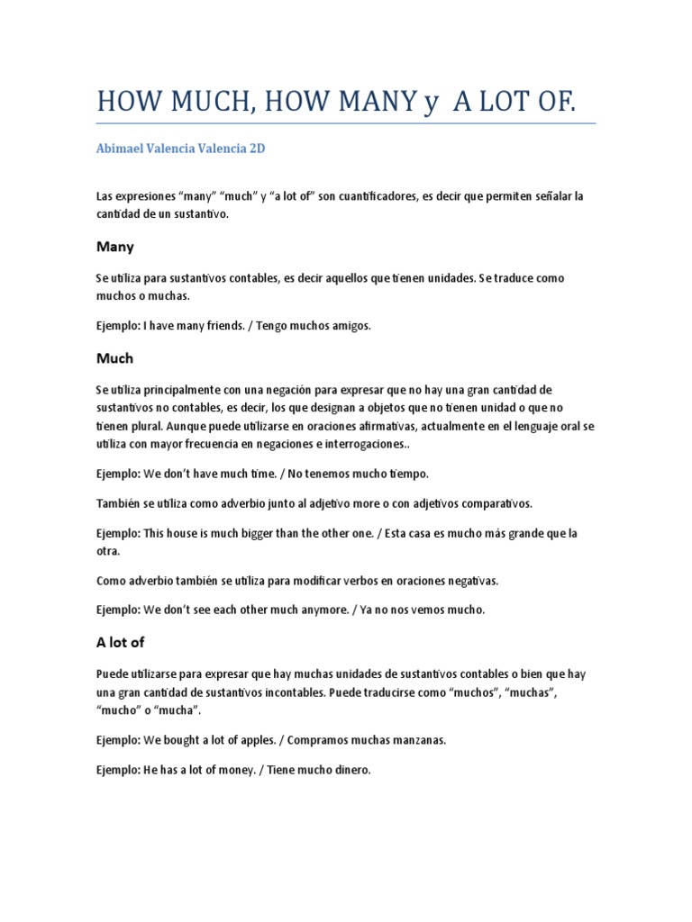 Uso de "How Much" y "How Many" | PDF | Sustantivo | Adverbio
