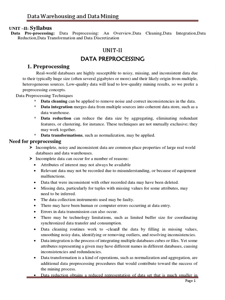 A Comprehensive Guide to Data Preprocessing Techniques for Data Warehousing and Mining | PDF ...
