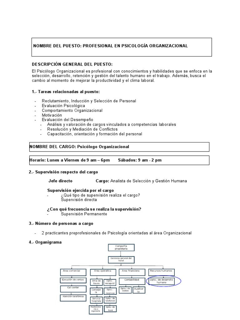 Perfil de Puesto - Psicologo Orga | PDF | Psicología industrial y organizacional | Gestión de ...