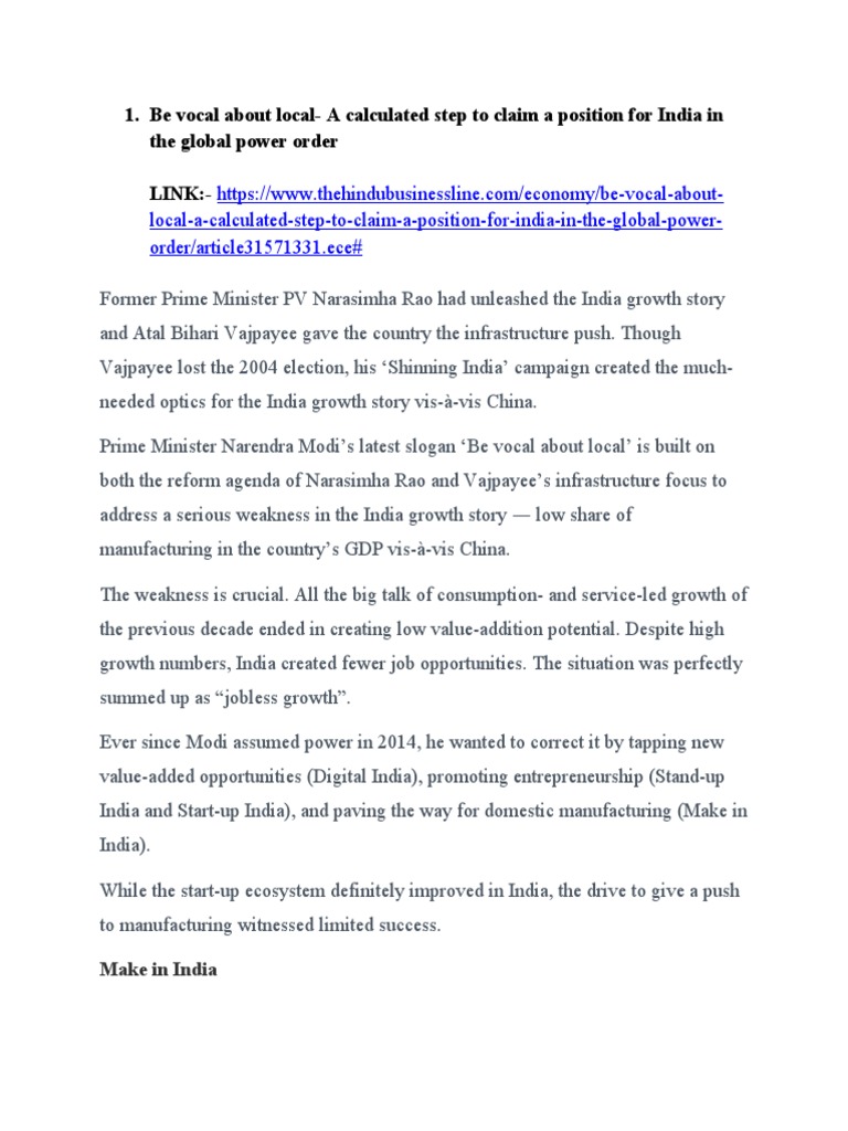 Be Vocal About Local | PDF | Narendra Modi | China