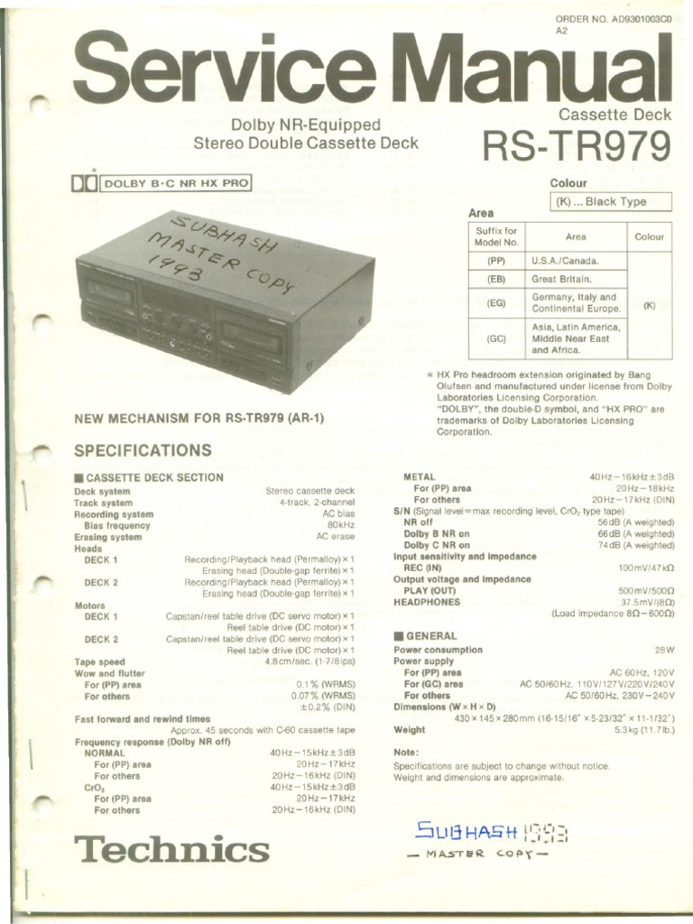 Technics - RS-TR 979 | PDF | Audio Electronics | Recording