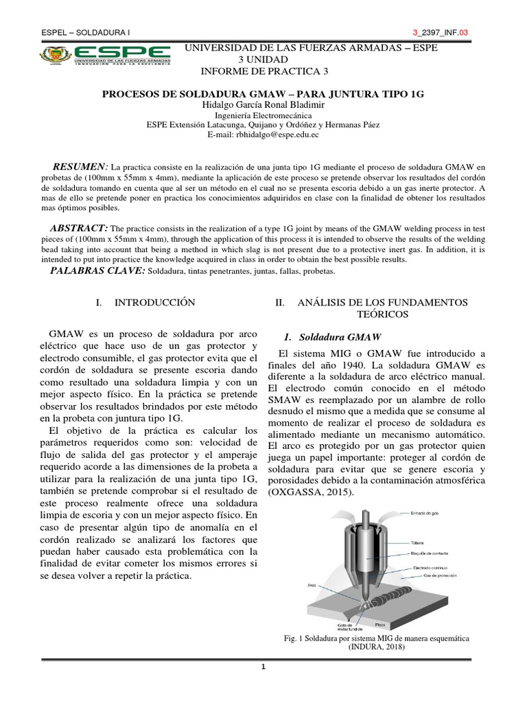 Informe - 3P - Soldadura 1G Gmaw | PDF | Soldadura | Construcción
