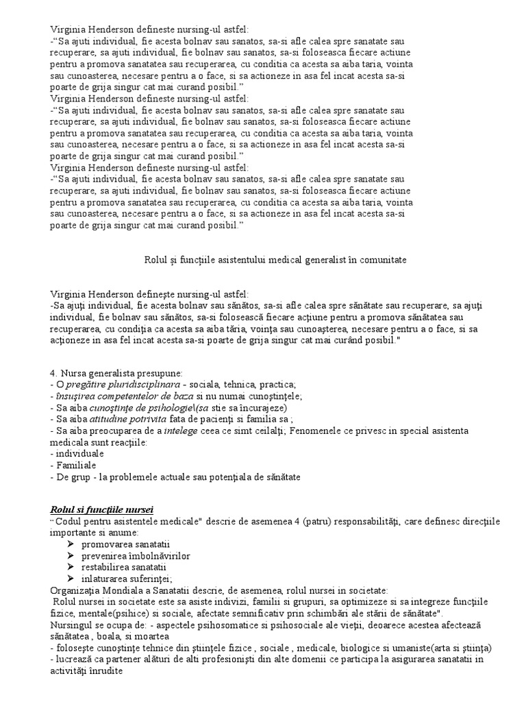 Rolul Si Functiile Asistentului Medical Generalist În Comunitate | PDF