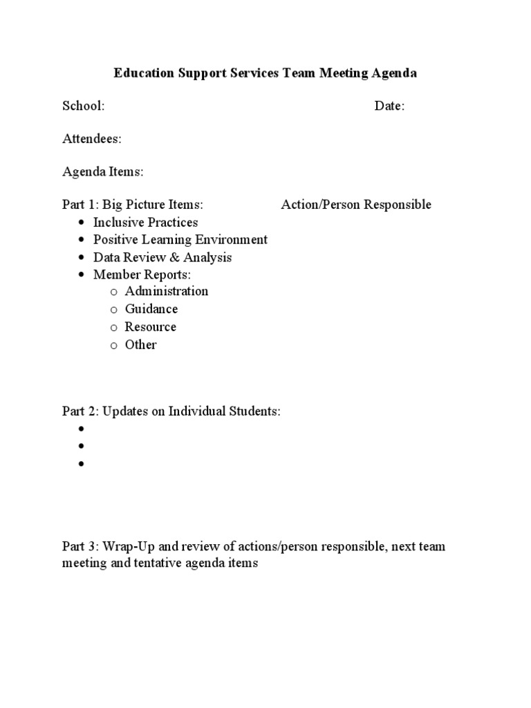 Template For Ess Team Agenda | PDF