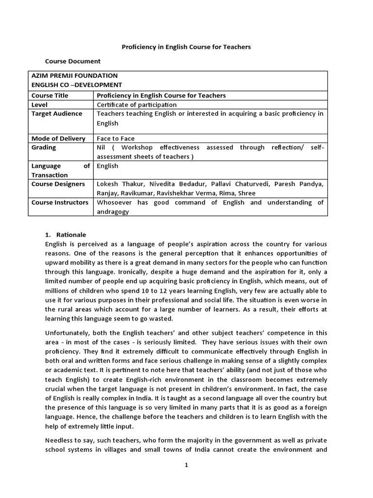 English Proficiency Course | PDF | Second Language | Conversation