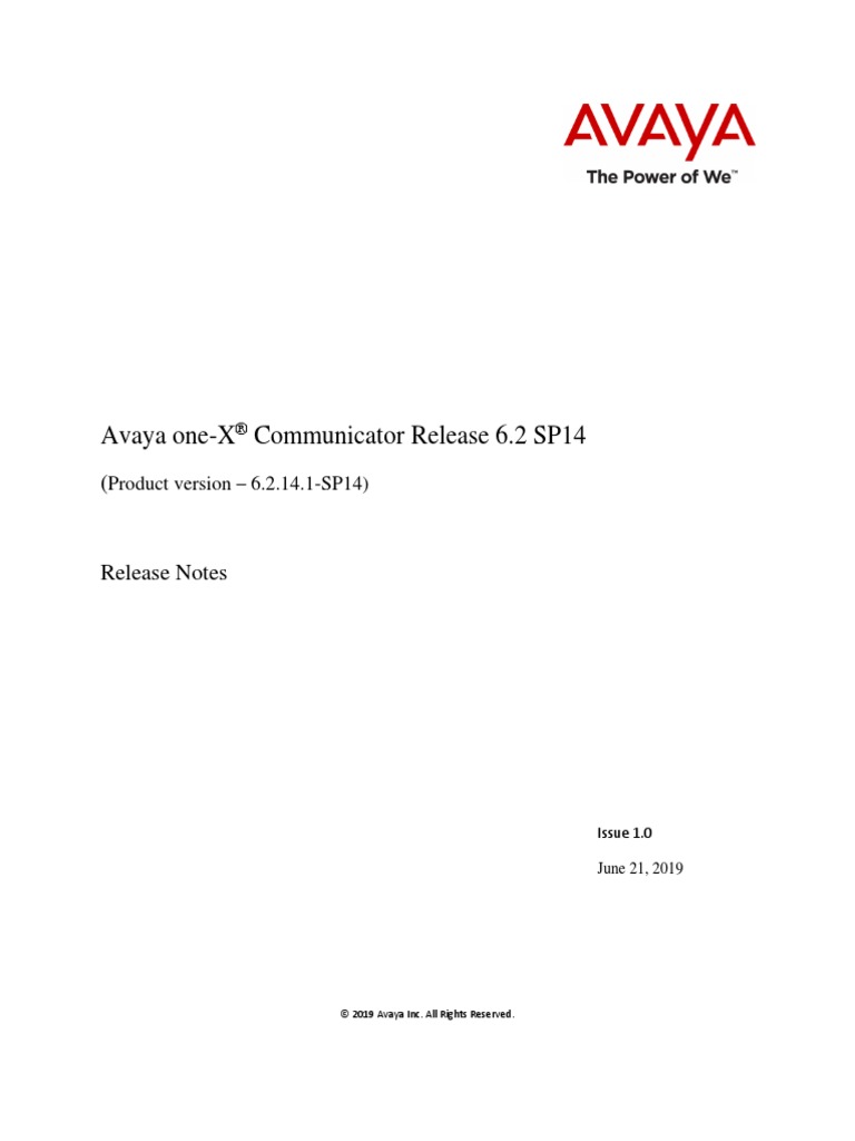 Avaya One-X Communicator Release 6.2 SP14 | PDF | Session Initiation ...