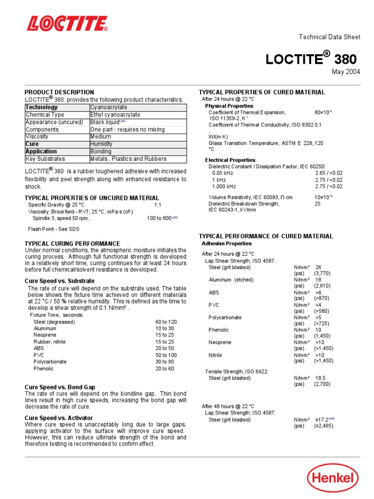 Loctite 380 Black - Ficha Tecnica | PDF | Viscosity | Adhesive