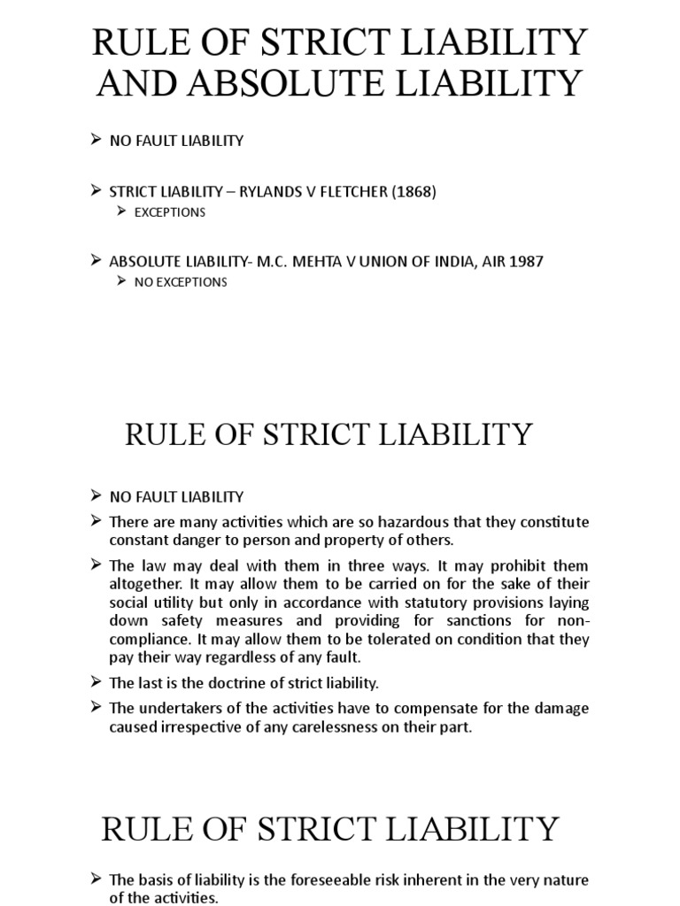 Rule of Strict Liability and Absolute Liability. | PDF | Strict ... Rule of Strict Liability and Absolute Liability. | PDF | Strict ...