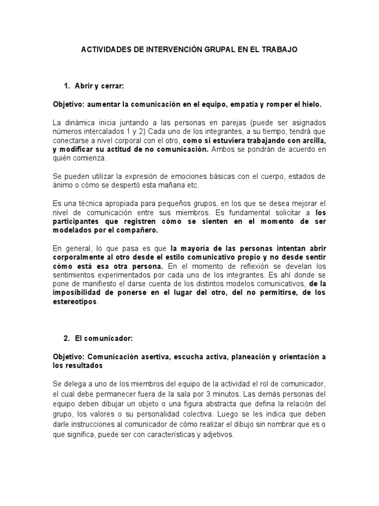 Actividades de Intervención Grupal en El Trabajo | PDF | Liderazgo ...