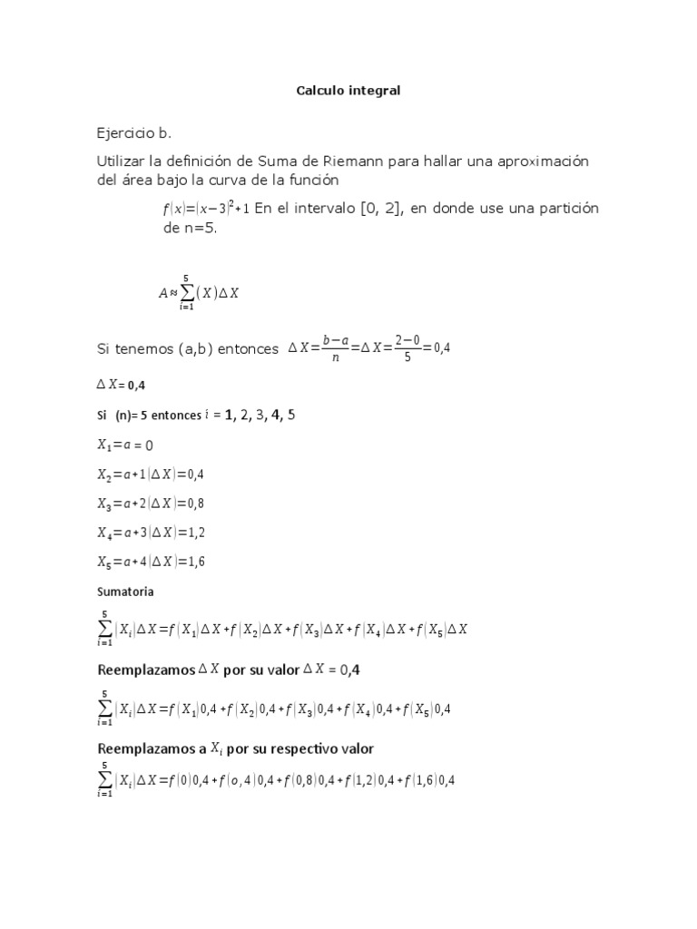 Ejercicios Calculo Suma de Riemann | PDF | Integral | Cálculo
