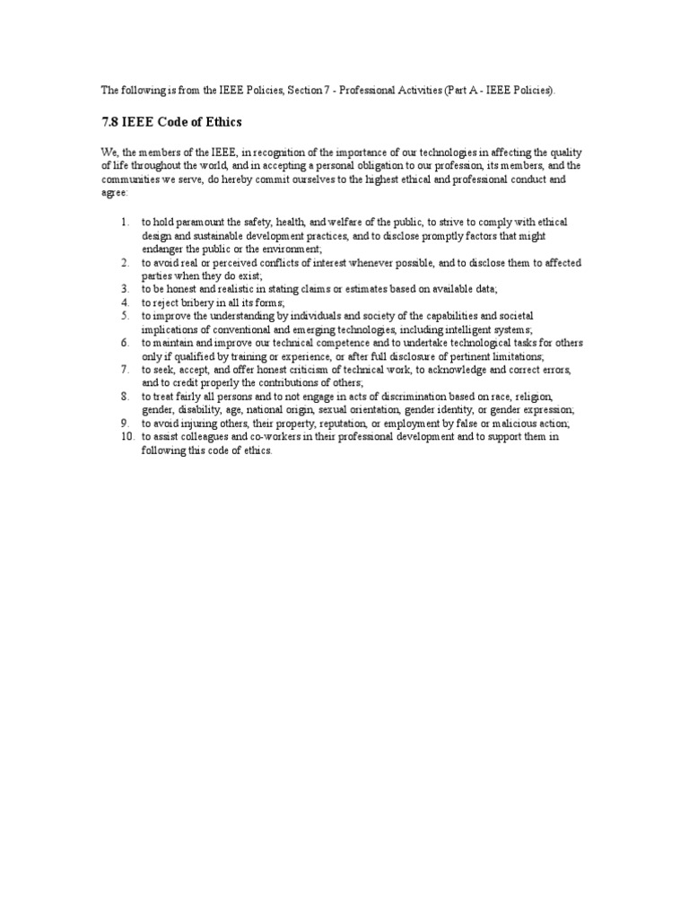 IEEE Code of Ethics | PDF