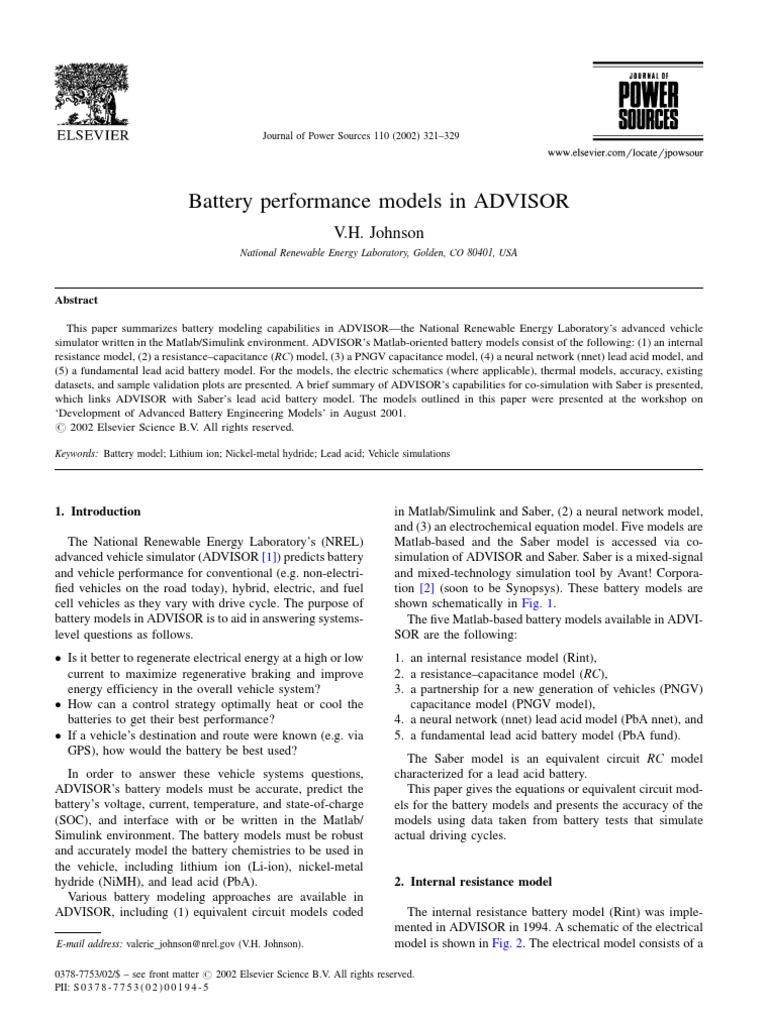 Battery Performance Models in ADVISOR | PDF | Capacitor | Electrical ...