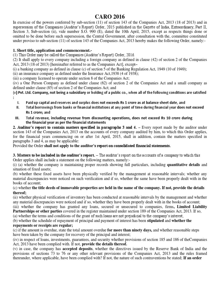 CARO | PDF | Going Concern | Auditor's Report