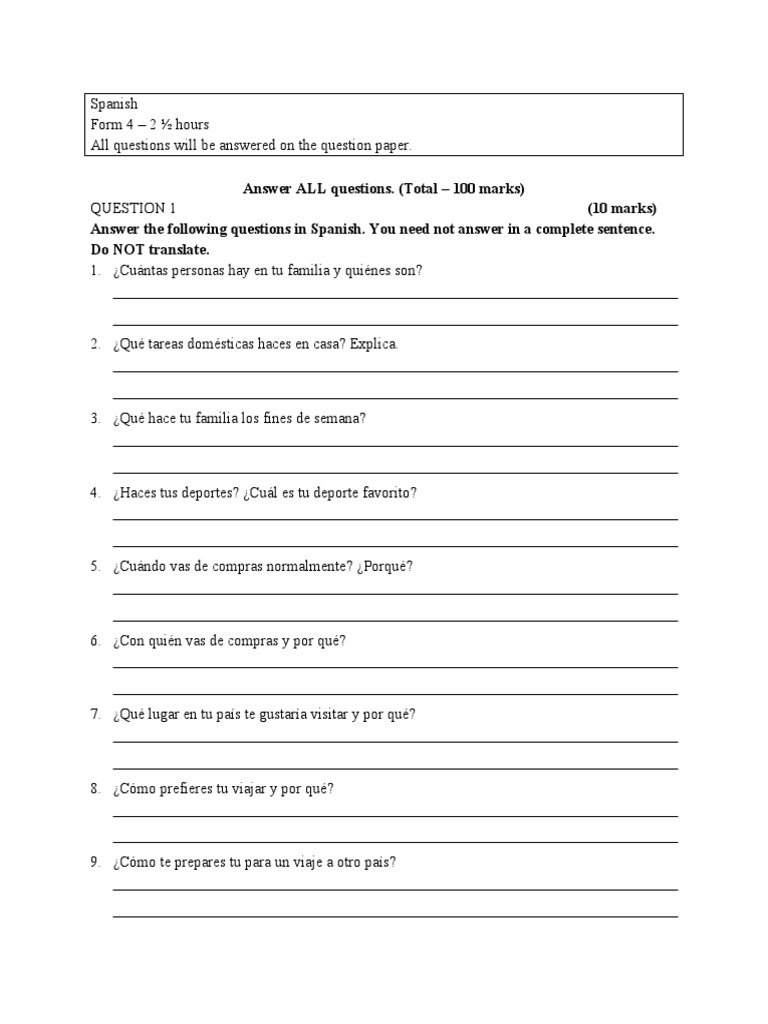 Spanish Form4 VP19 | PDF | Question