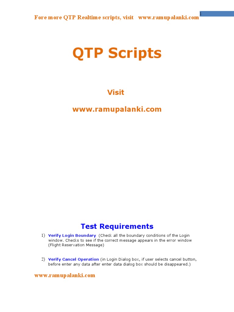 QTP Scripts For Flight Reservation | PDF | Dialog Box | Automation