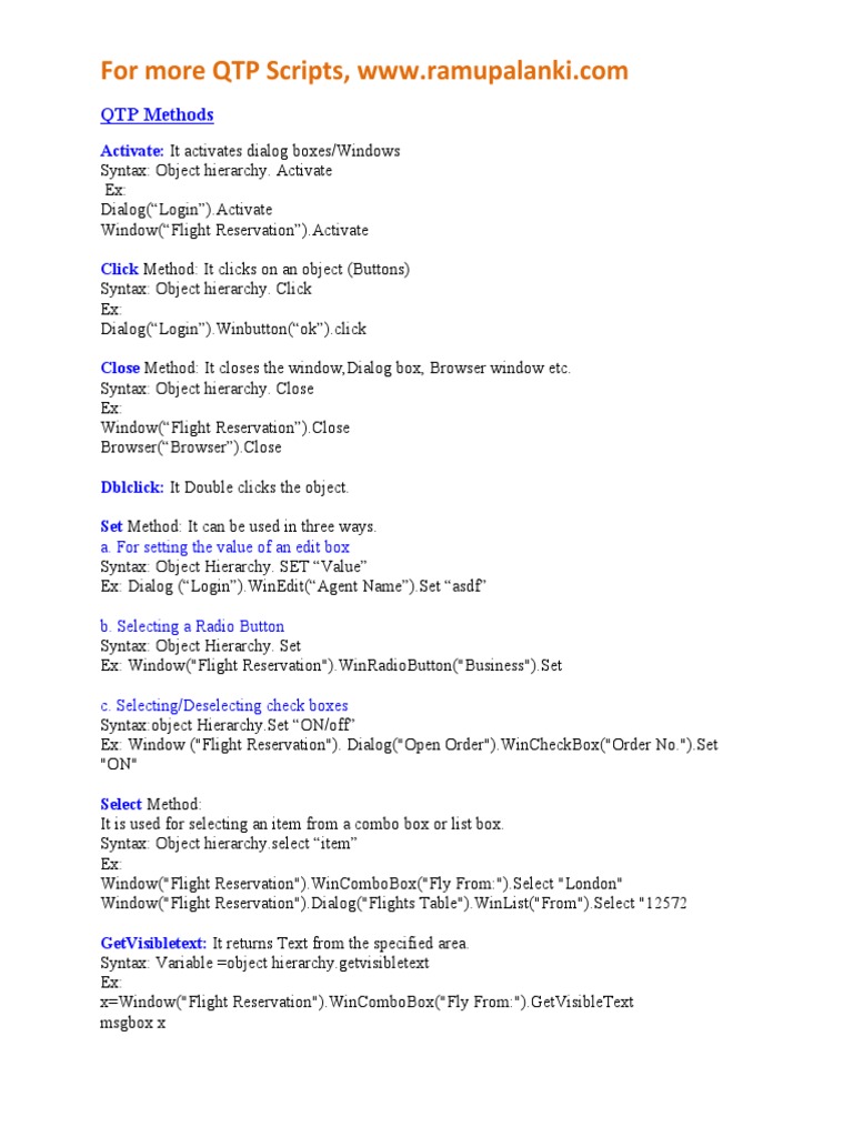 QTP Methods Get A Free Blog Here Open Order | PDF