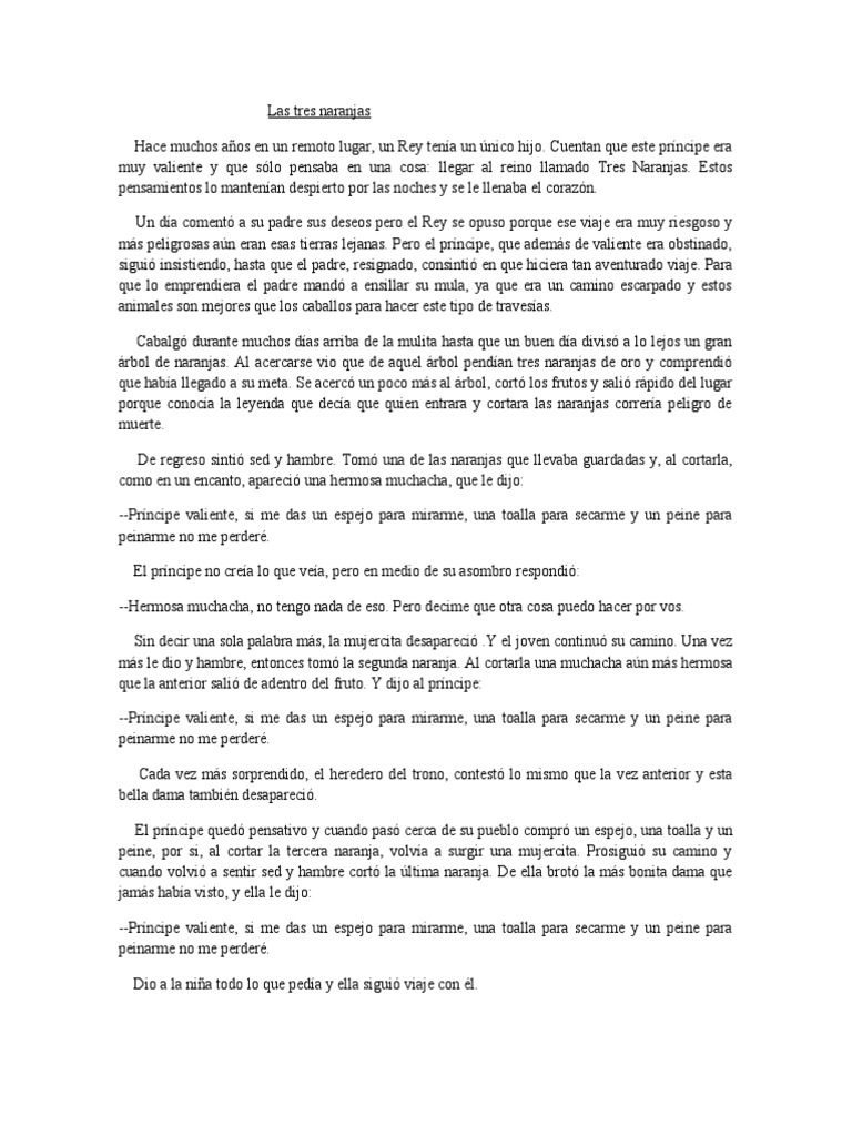 Las Tres Naranjas, Cuento Tradicional | PDF
