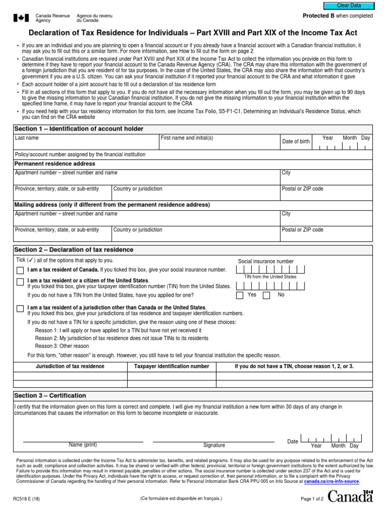 RC518 Tax Residence Declaration Form | PDF | Trust Law | Taxes