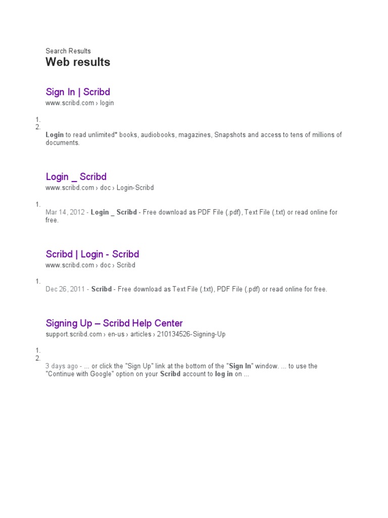 Web Results: Sign in - Scribd | PDF | Computers