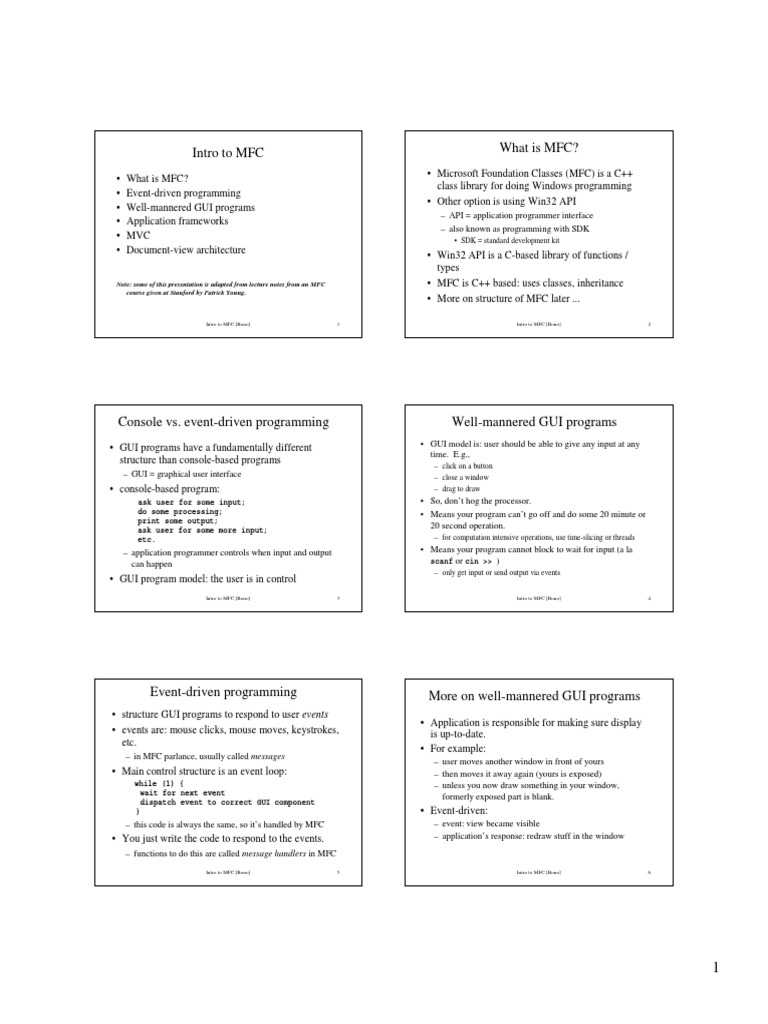 Intro To MFC What Is MFC?: Course Given at Stanford by Patrick Young ...