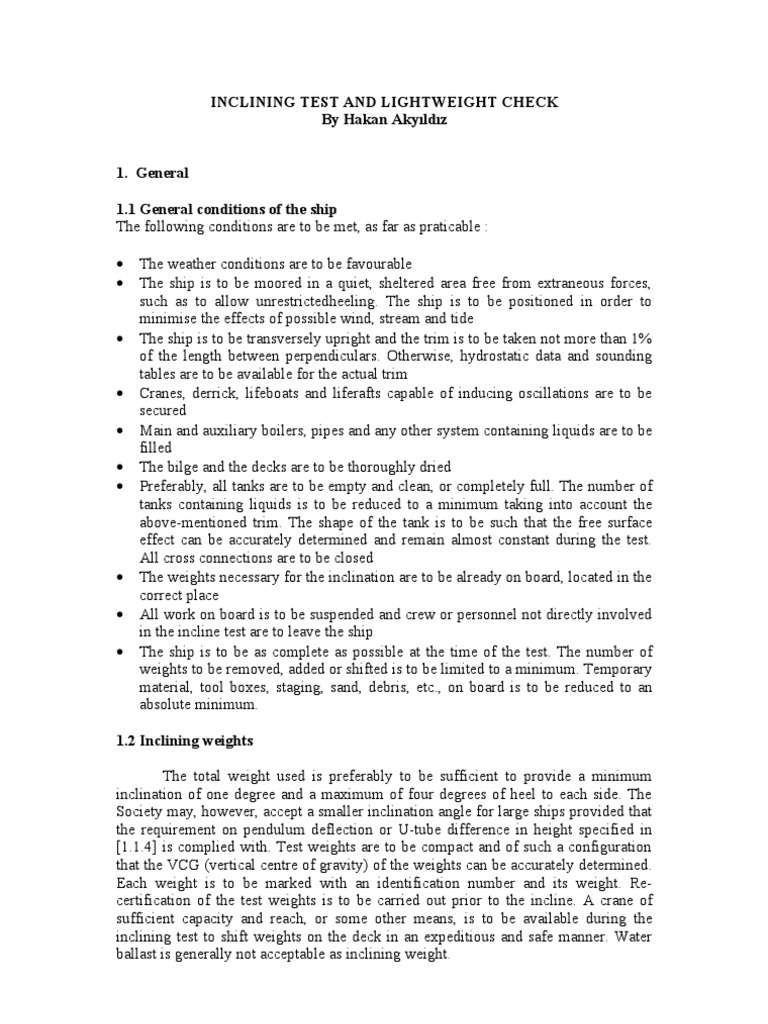 Inclining Test | PDF
