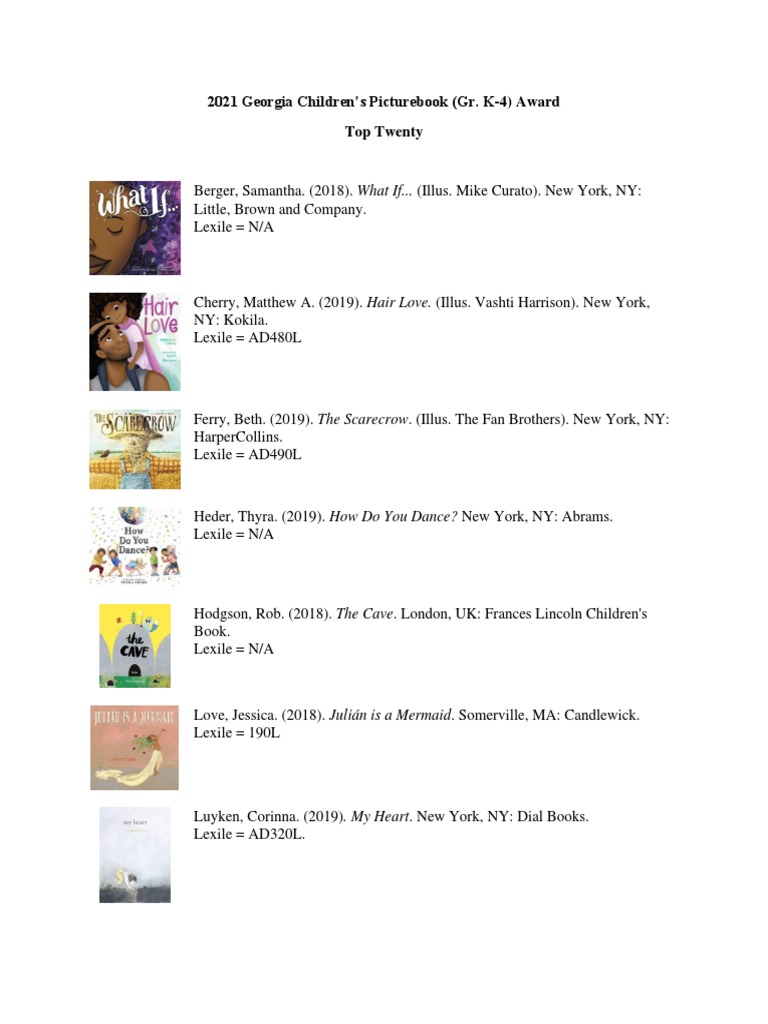 2021 Georgia Children's Picturebook Awards | PDF