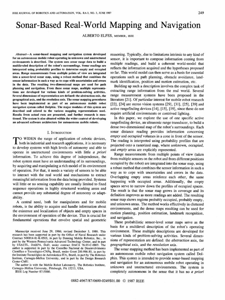 Sonar-Based Real-World Mapping and Navigation | PDF | Sonar | Computer Vision