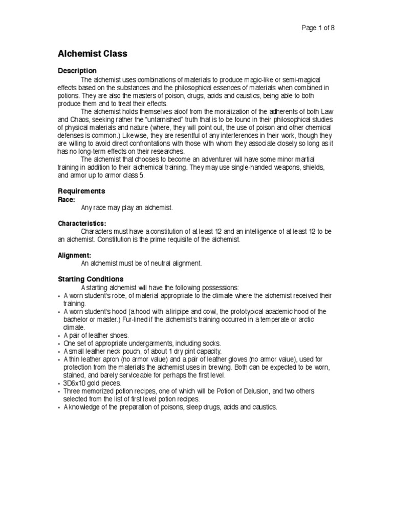 Alchemist Class: Description | PDF | Alchemy | Leisure