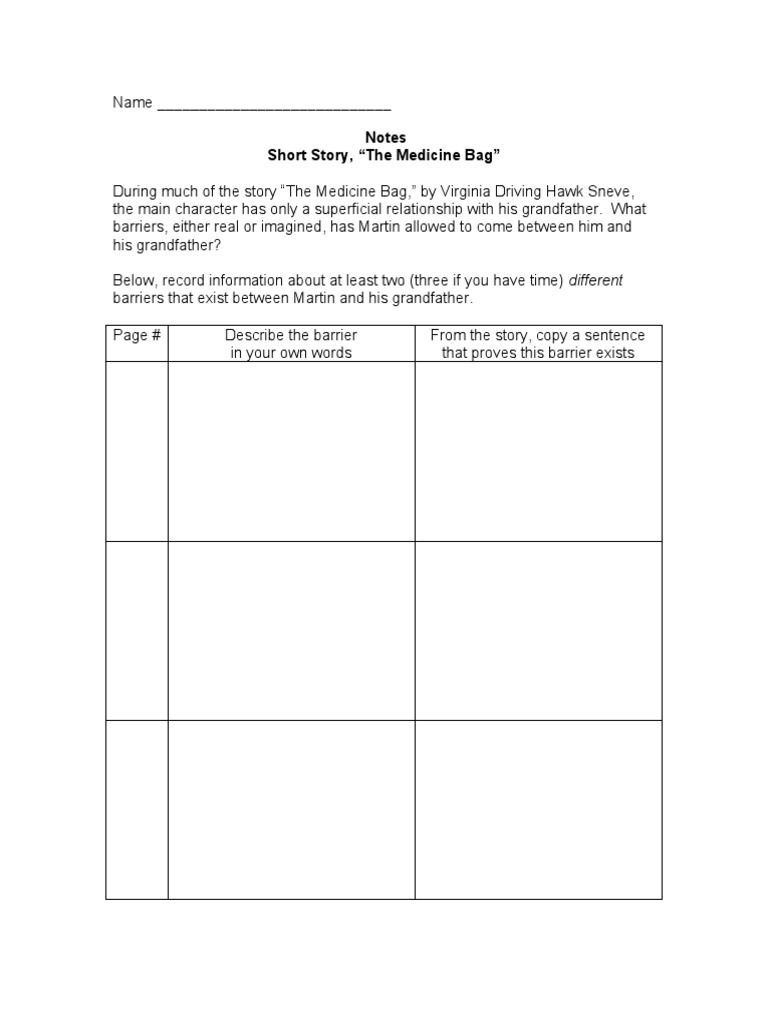 Barriers in "The Medicine Bag" Story | PDF