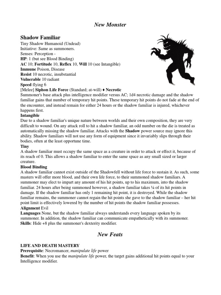 Shadow Familiar: New Monster | PDF | Leisure