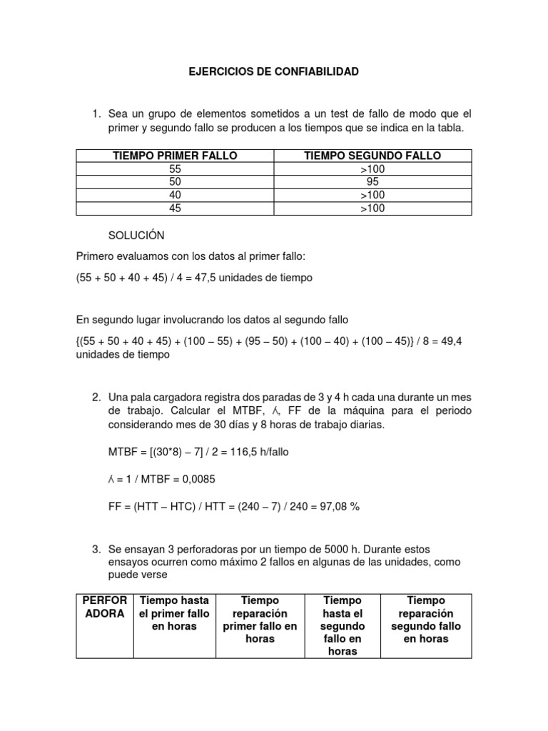 Ejercicios de Confiabilidad | PDF | Transporte | Naturaleza