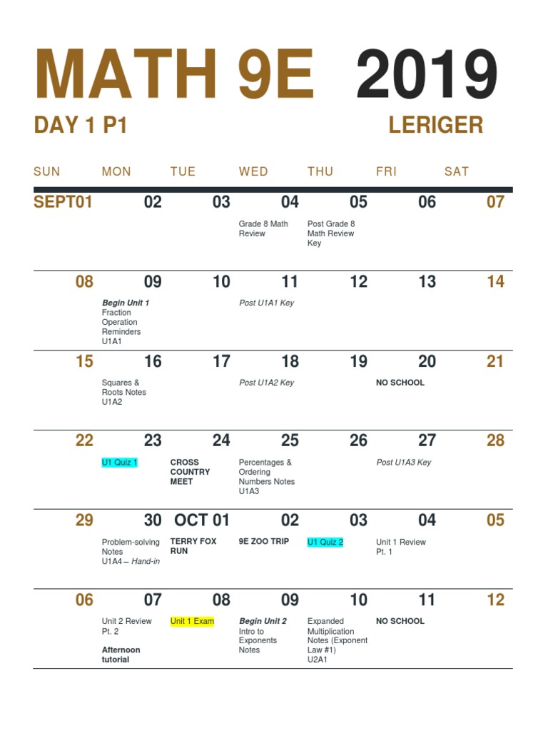 9e Math Calendar | PDF | Abstract Algebra | Elementary Mathematics
